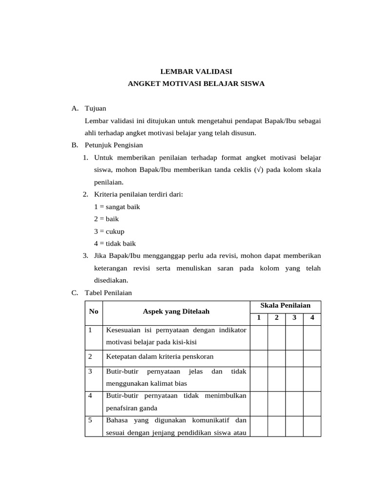 Lembar Validasi Angket dan Observasi Siswa | PDF