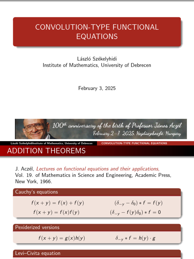 Convolution-Type Functional Equations Aczel 100 | PDF | Linear Subspace | Group (Mathematics)