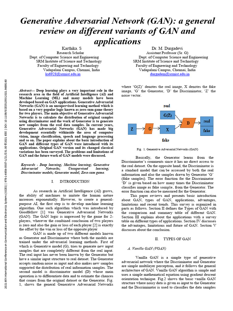 Generative Adversarial Network GAN A General Review On Different Variants of GAN and ...