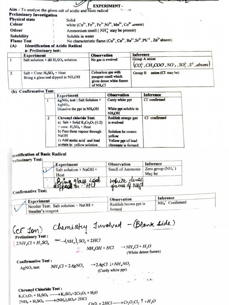 Ammonium Chloride - Salt Analysis | PDF | Ammonia | Sets Of Chemical ...