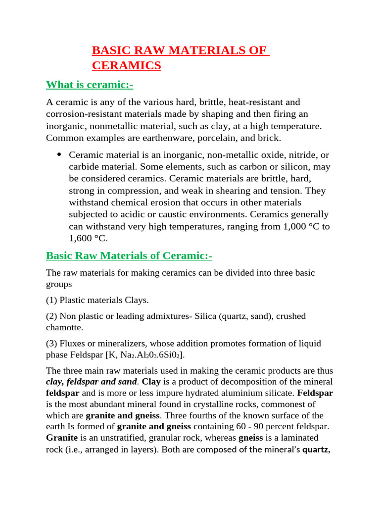 Basic Ceramic Raw Materials Explained | PDF | Ceramics | Silicon Dioxide