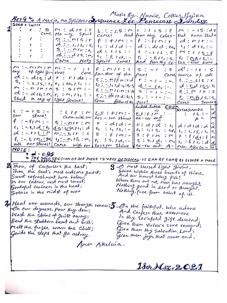 Sequence For Pentecost Sunday, in English | PDF