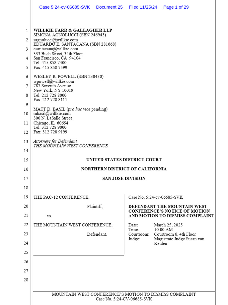 MWC Motion to Dismiss Pac-12 Complaint | PDF | Justice | Crime & Violence