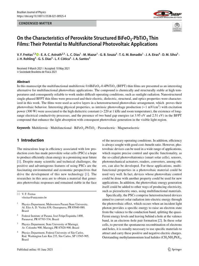 BiFeO3-PbTiO3 Thin Films for PV Use | PDF | Photovoltaics ...