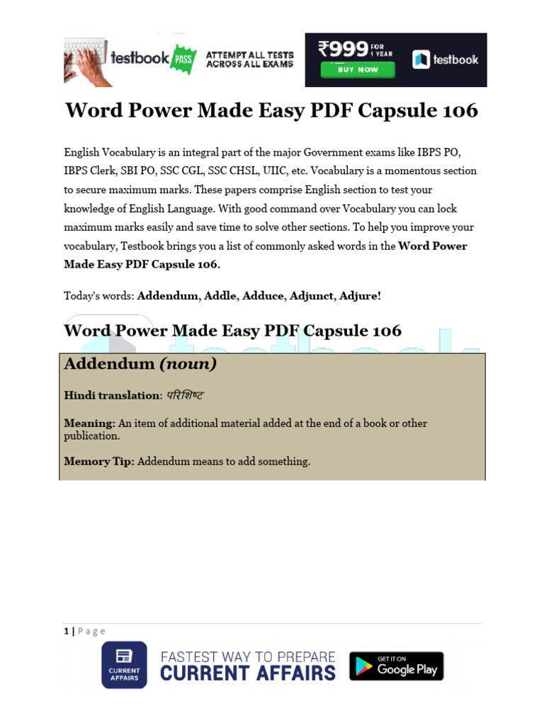 Word Power Made Easy PDF Capsule 106 Addendum | PDF