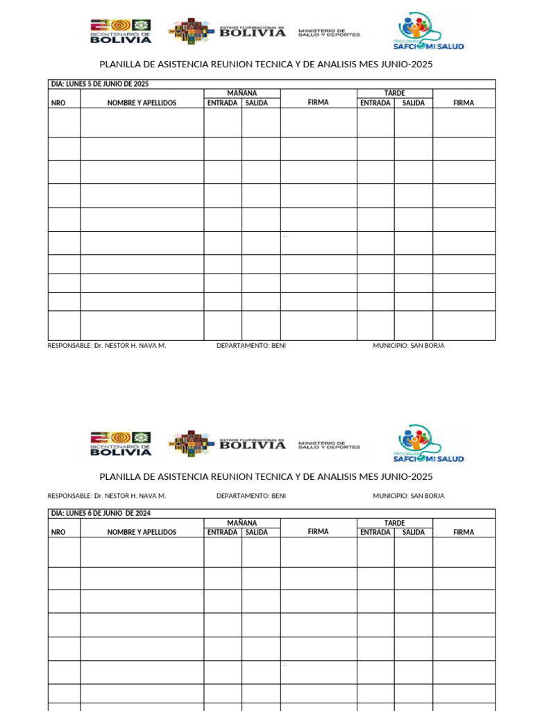 Planilla de Asistencia Junio 2025 | PDF