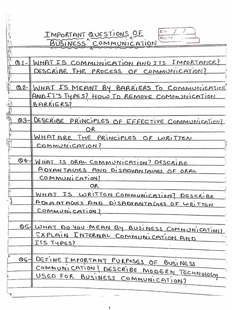 Important Questions of Business Communication Bcola-138 | PDF