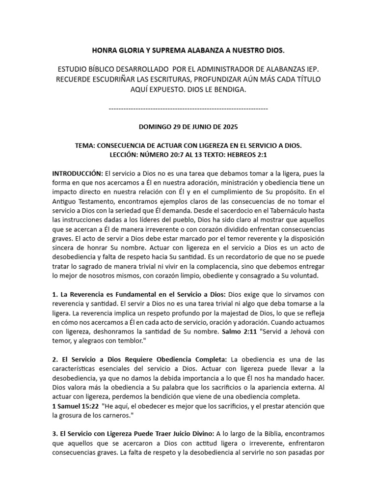 Servicio Reverente a Dios en IEP | PDF | Fe | Dios