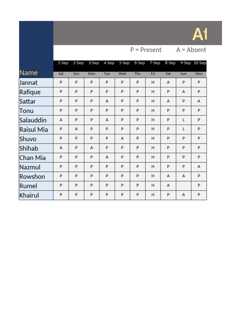 September Attendance Sheet Overview | PDF