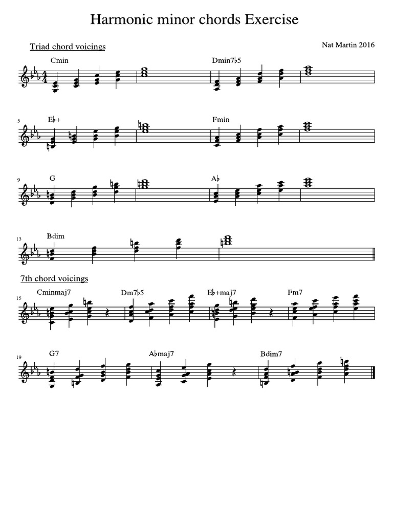 Harmonic Minor Chords Exercise | PDF