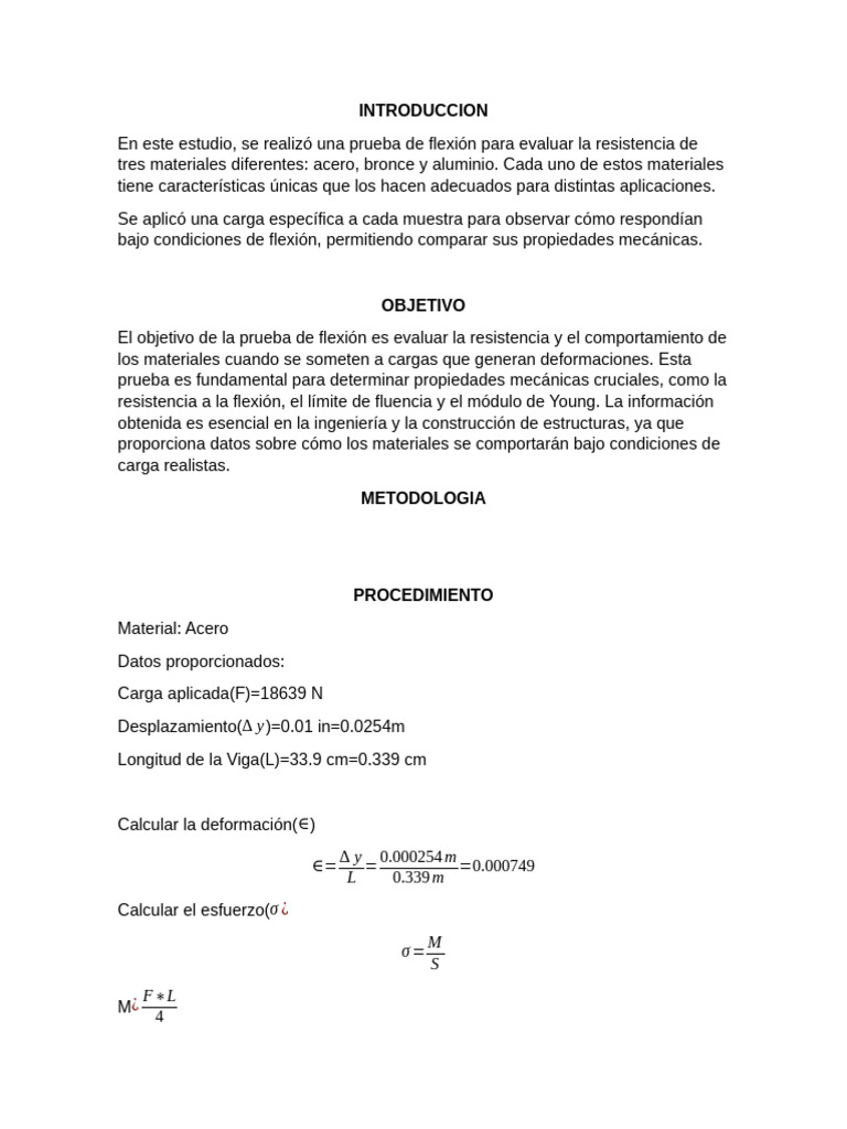 Procedimiento Practica Flexion | PDF | Doblar | Deformación (ingeniería)