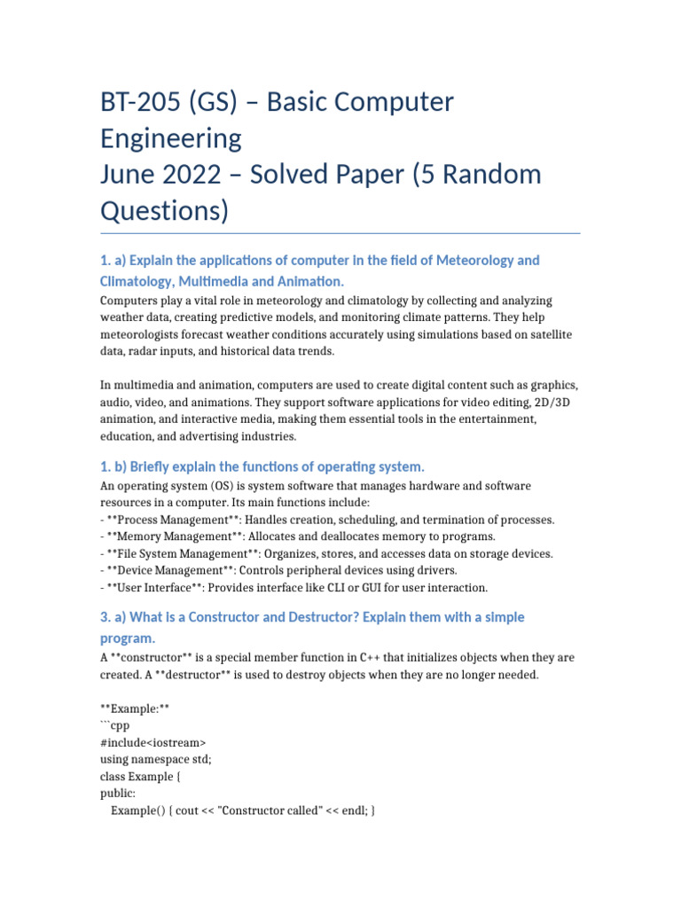 BT-205 Solved 5 Random Questions | PDF | Operating System | Meteorology