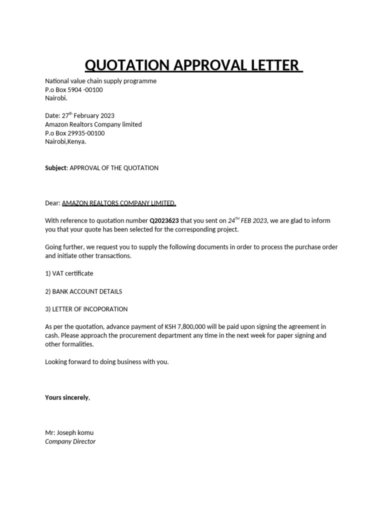 Quotation Approval for Amazon Realtors | PDF
