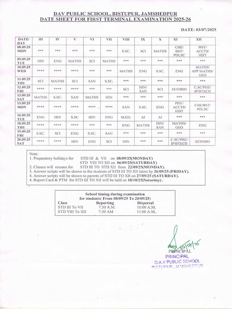 Date Sheet-Term-1-2025-26 | PDF