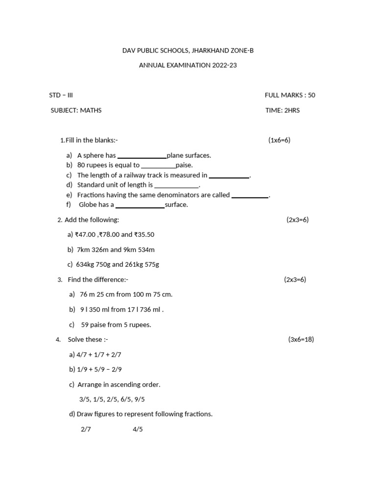 Sa2 Maths STD 3 Soni 2022-23 | PDF | Mathematics