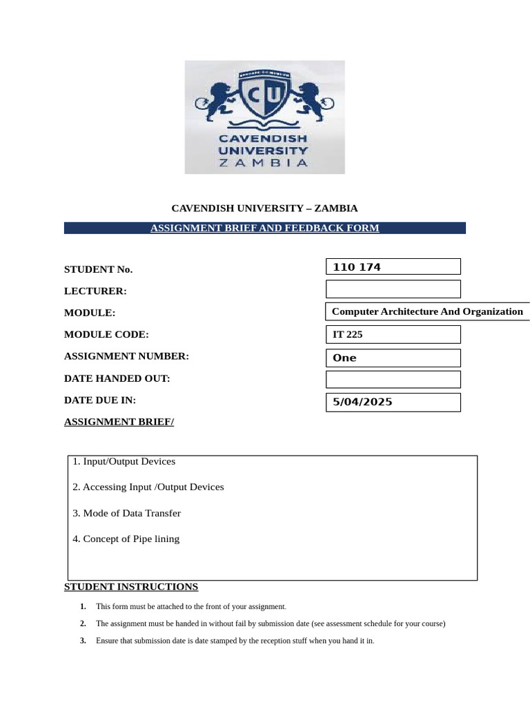 Computer Architecture Asignment | PDF | Input/Output | Central Processing Unit