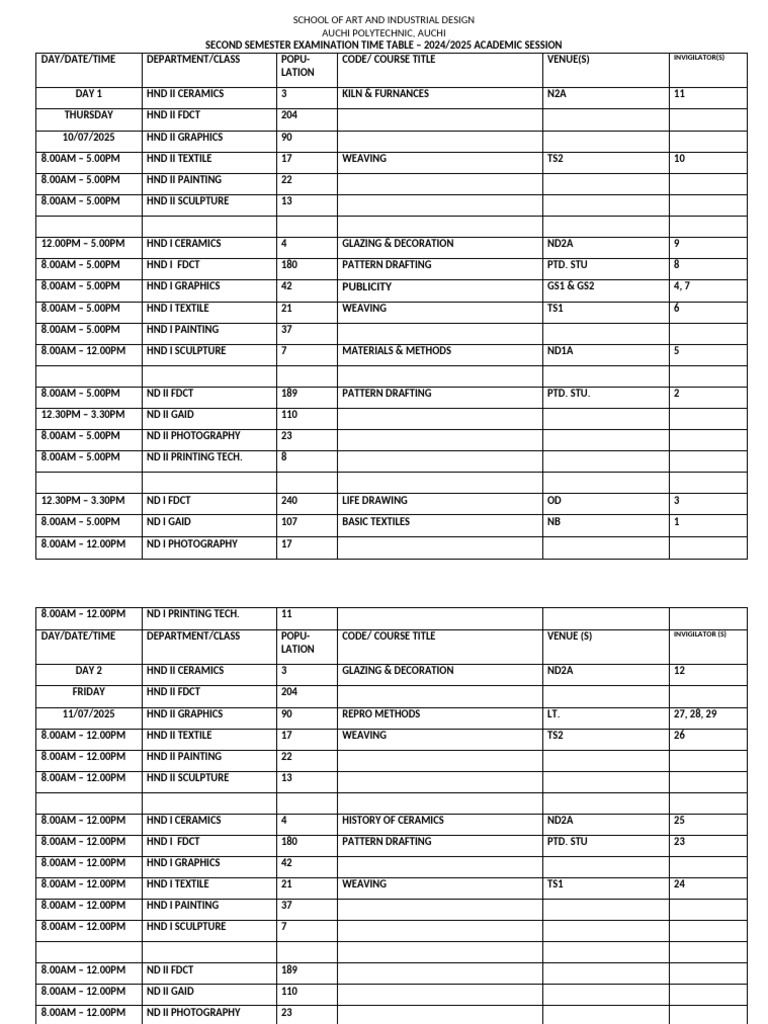2024/2025 Diploma Exam Timetable | PDF | Graphics | The Arts