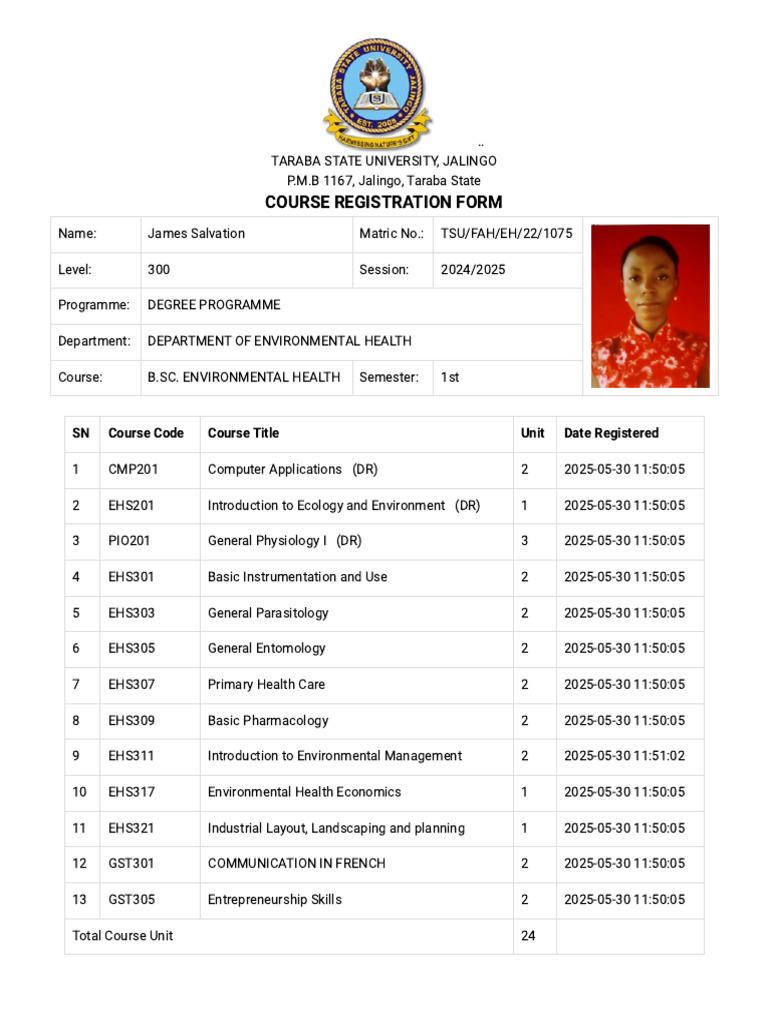 Student Course Registration Form | PDF