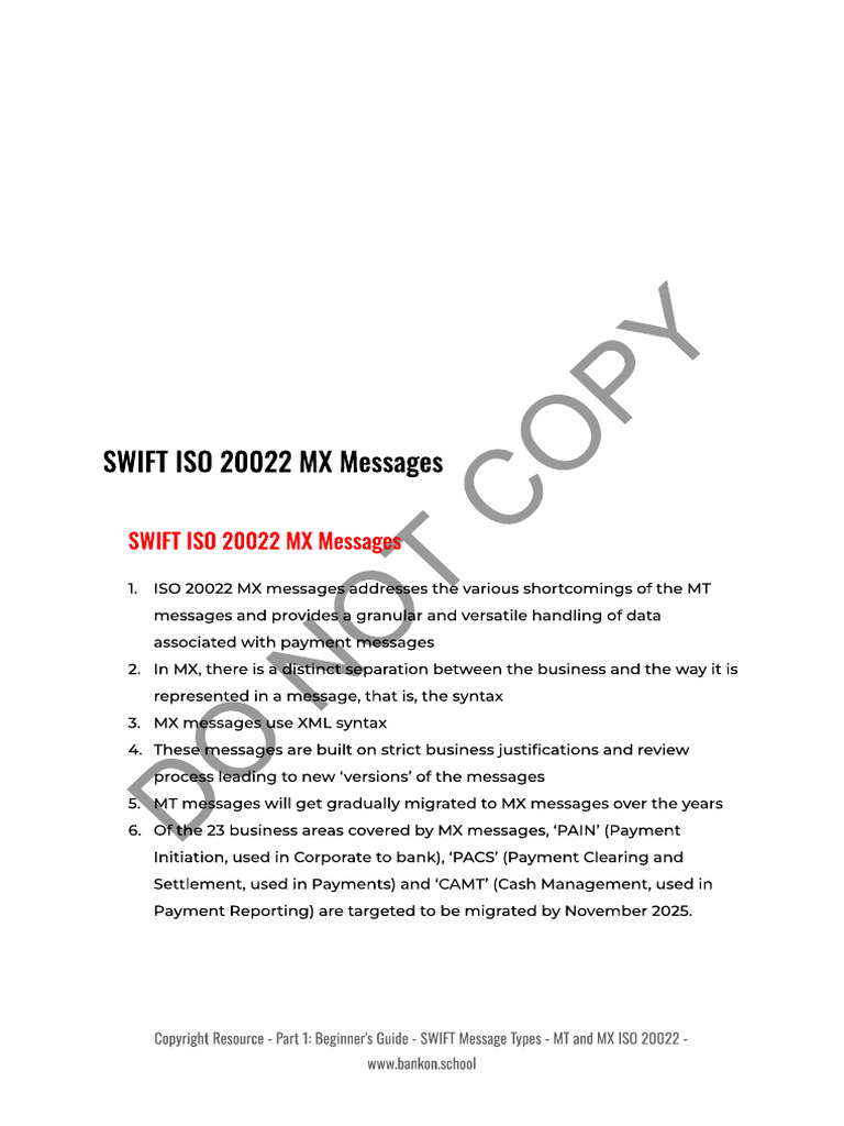 Course Notes - SWIFT MX Messages Basics | PDF