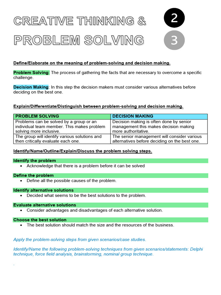 Creative Thinking Problem Solving Paper 2 Topic 3 3 | PDF ...