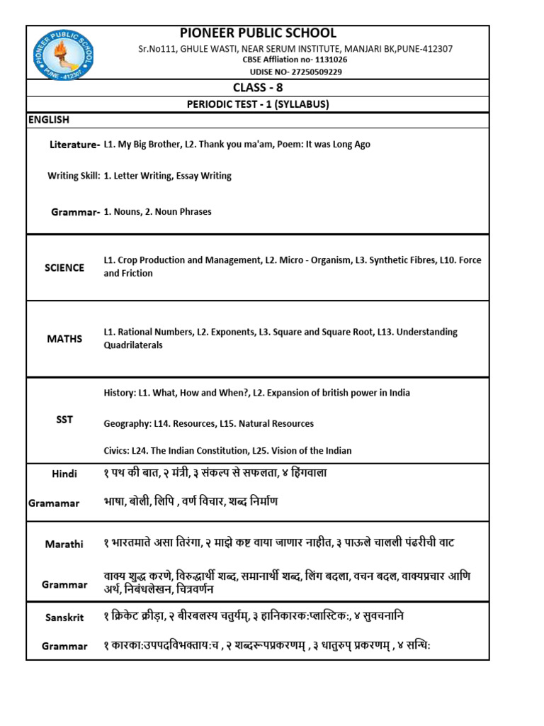 Periodic Test Syllabus - 8std | PDF