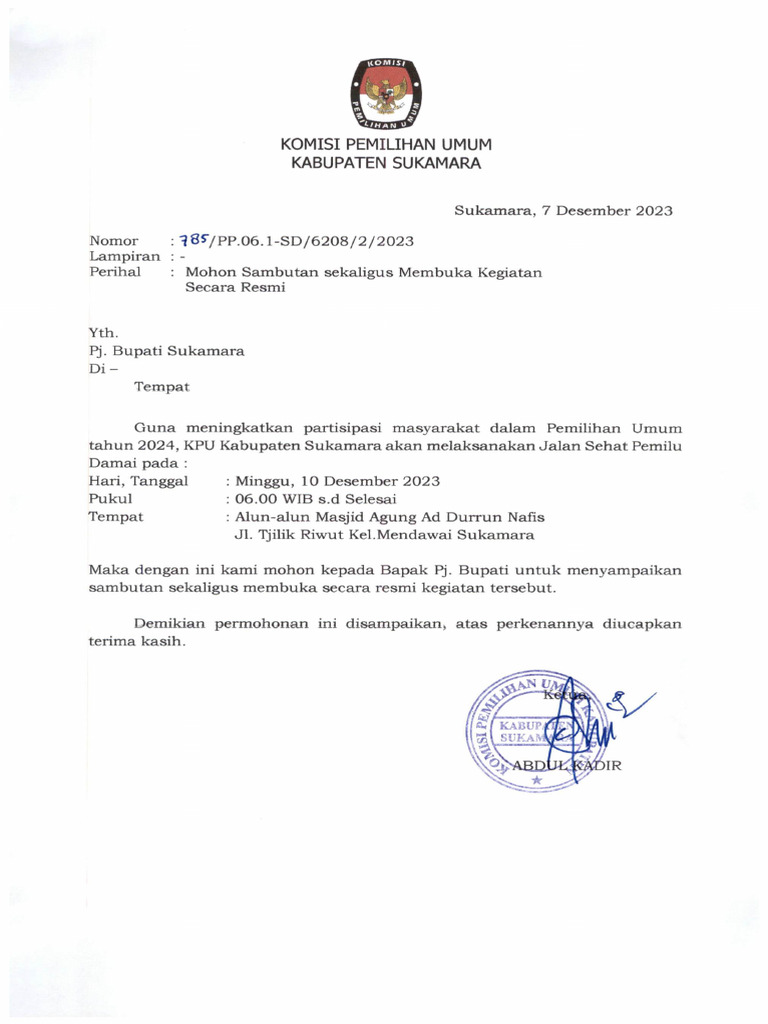 Mohon Sambutan Sekaligus Membuka Kegiatan Secara Resmi | PDF
