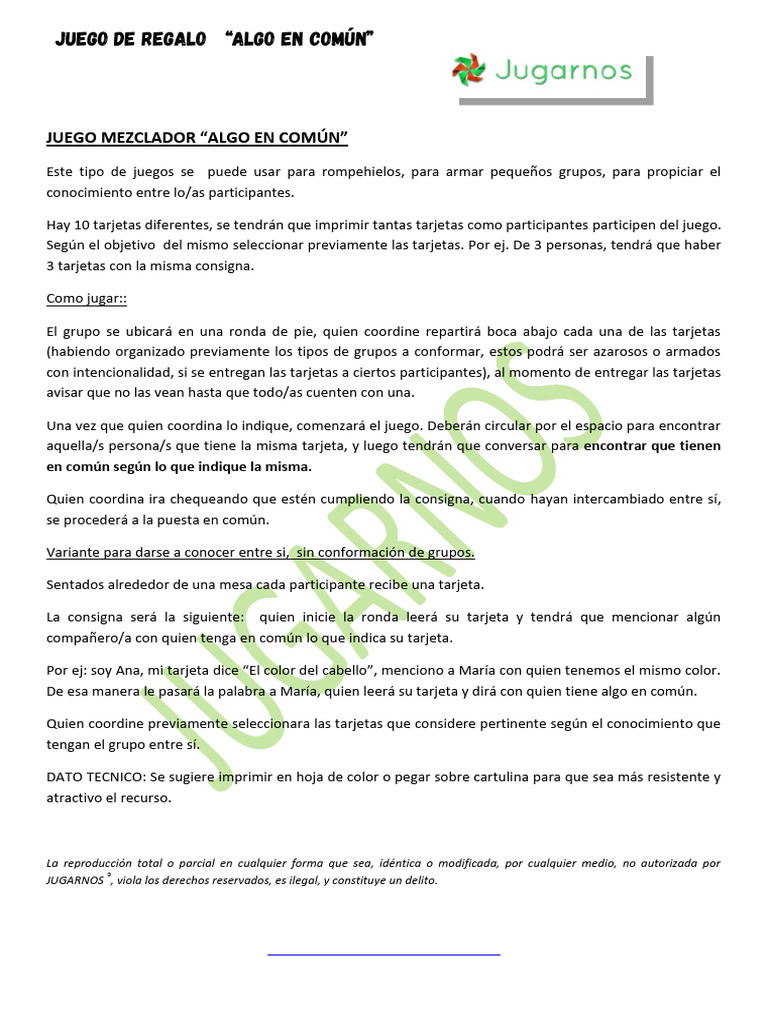 Algo en Común-Juego Mezclador - JUGARNOS | PDF