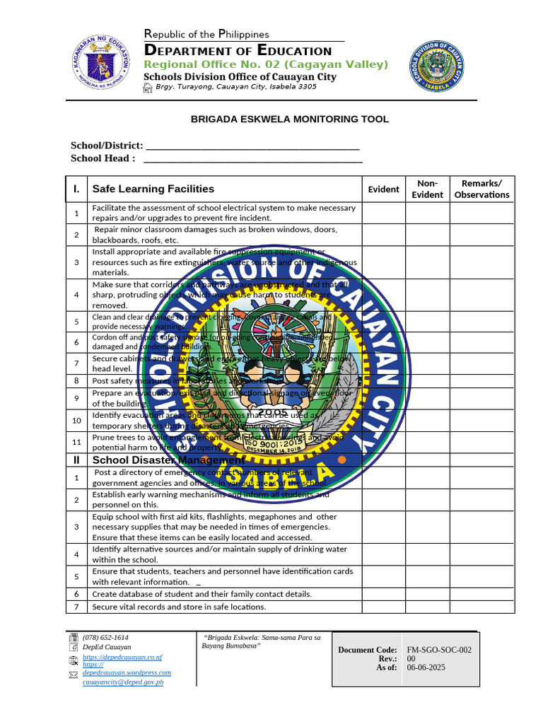 Brigada Eskwela Monitoring Tool 2025 | PDF | Emergency Evacuation ...