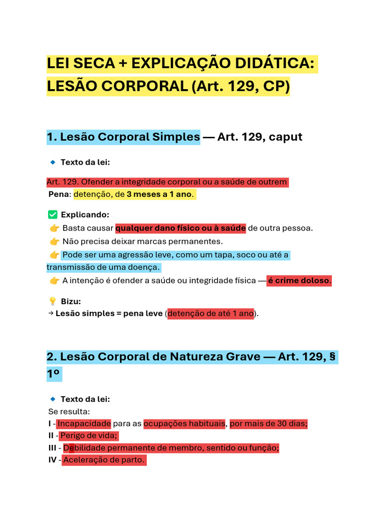 Lesão Corporal: Tipos e Penalidades | PDF | Lesão corporal (crime) | Crimes