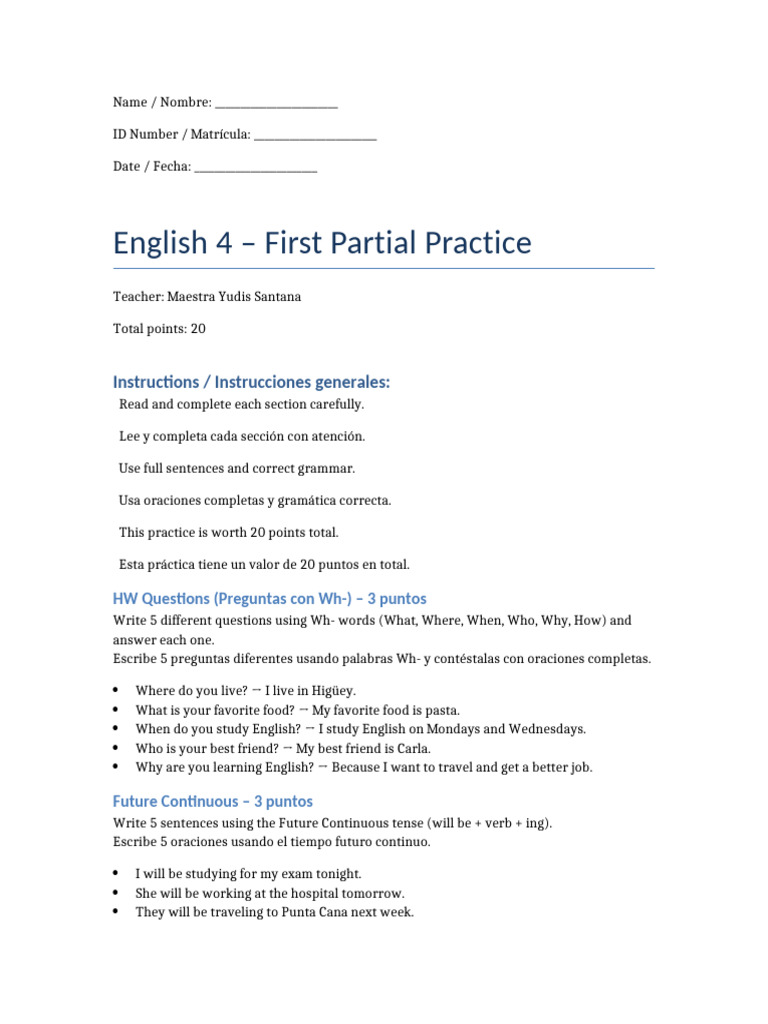 English 4 Practice Final With Student Info | PDF | Perfect (Grammar) | Grammatical Tense