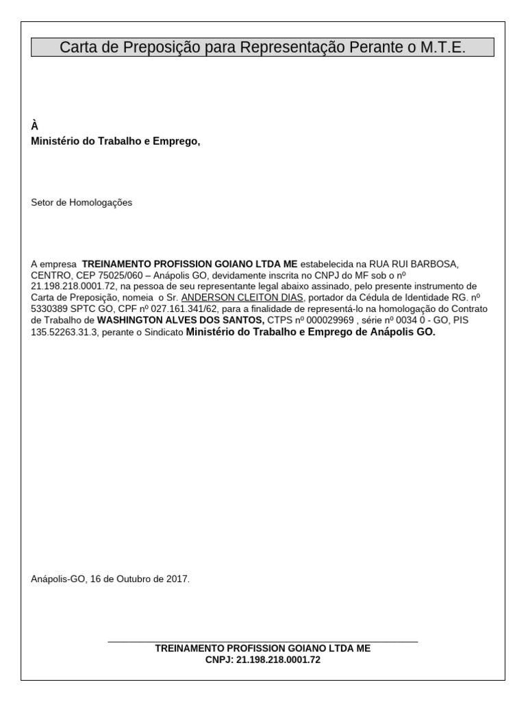 Carta - Preposto MTE | PDF