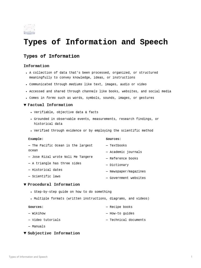 Understanding Information and Speech Types | PDF | Information | Data