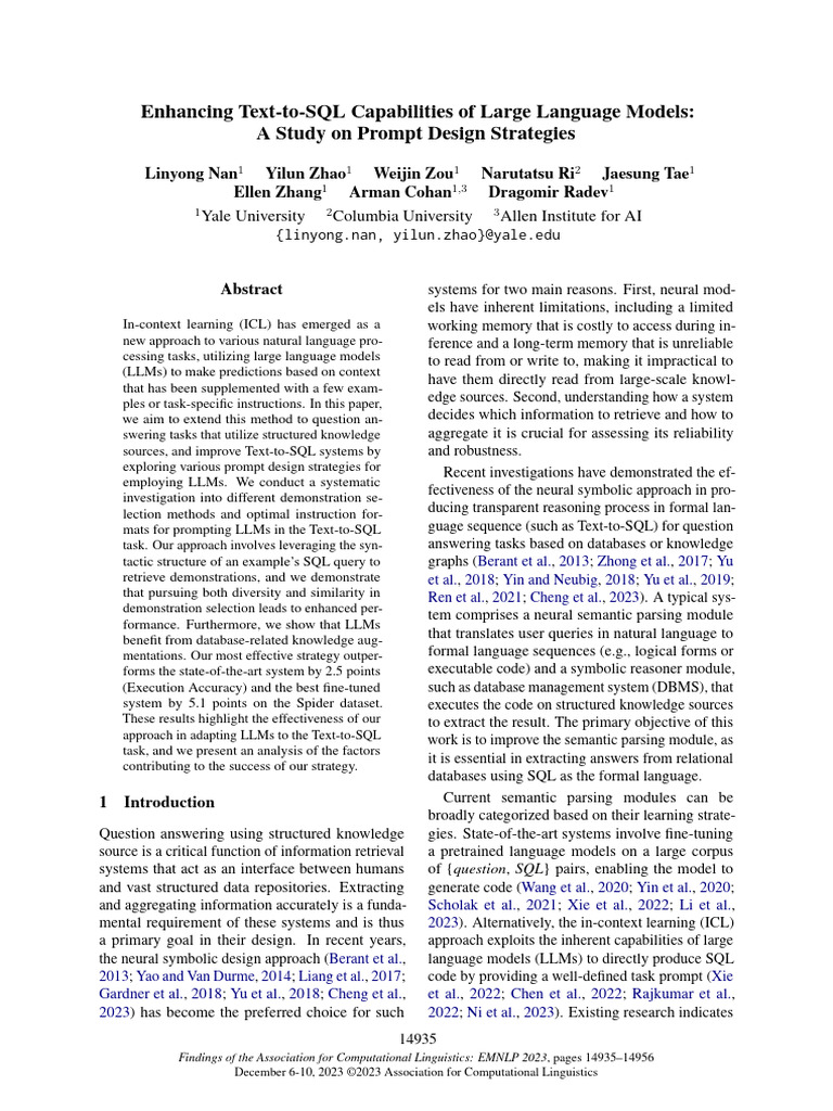 Enhancing Text-To-SQL Capabilities of Large Language Models | PDF | Databases | Sql