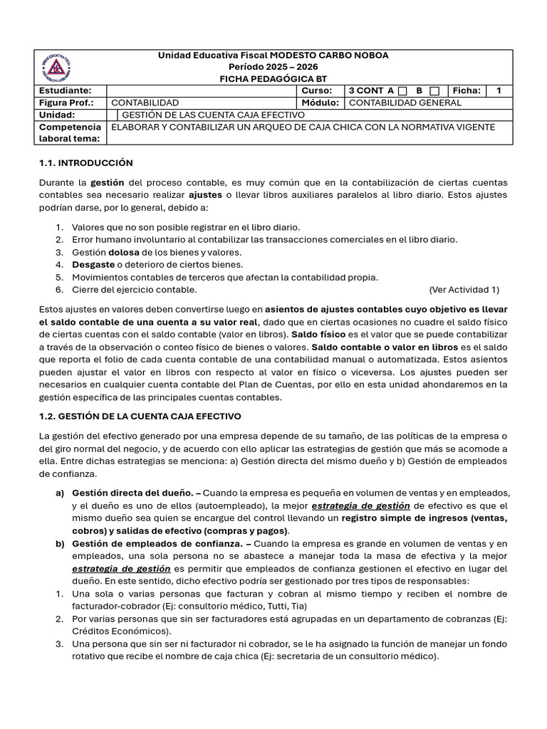 Ficha No. 1 - Teoría | PDF | Contabilidad | Cheque