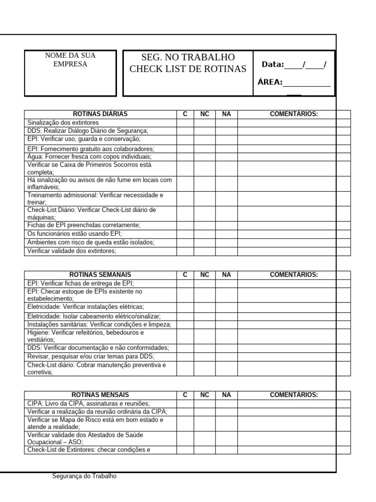 Check-list de Segurança no Trabalho | PDF
