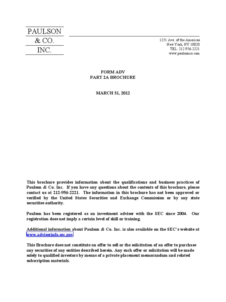 Paulson & CO. Inc | PDF | Investment Fund | Derivative (Finance)