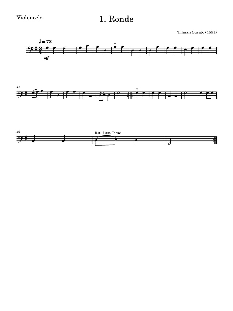 Ronde - Tilman Susato (1551) - Violoncelo | PDF