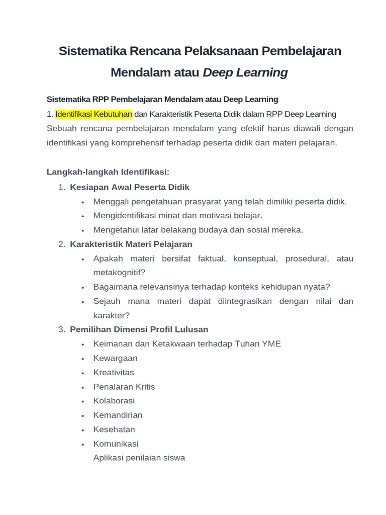 Sistematika RPP Mendalam Atau Deep Learning | PDF