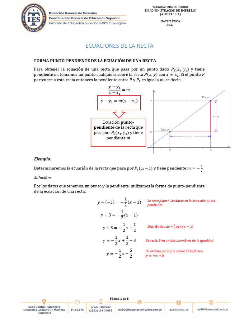 Ecuaciones de la Recta en Matemática | PDF | Línea (geometría) | Pendiente