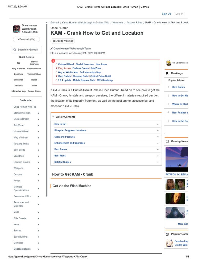 KAM - Crank How To Get and Location - Once Human | PDF | Strategy Guide ...