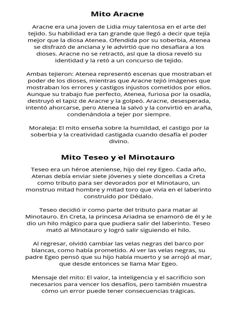 Resumen Del Mito de Aracne | PDF | Minotauro | Odiseo