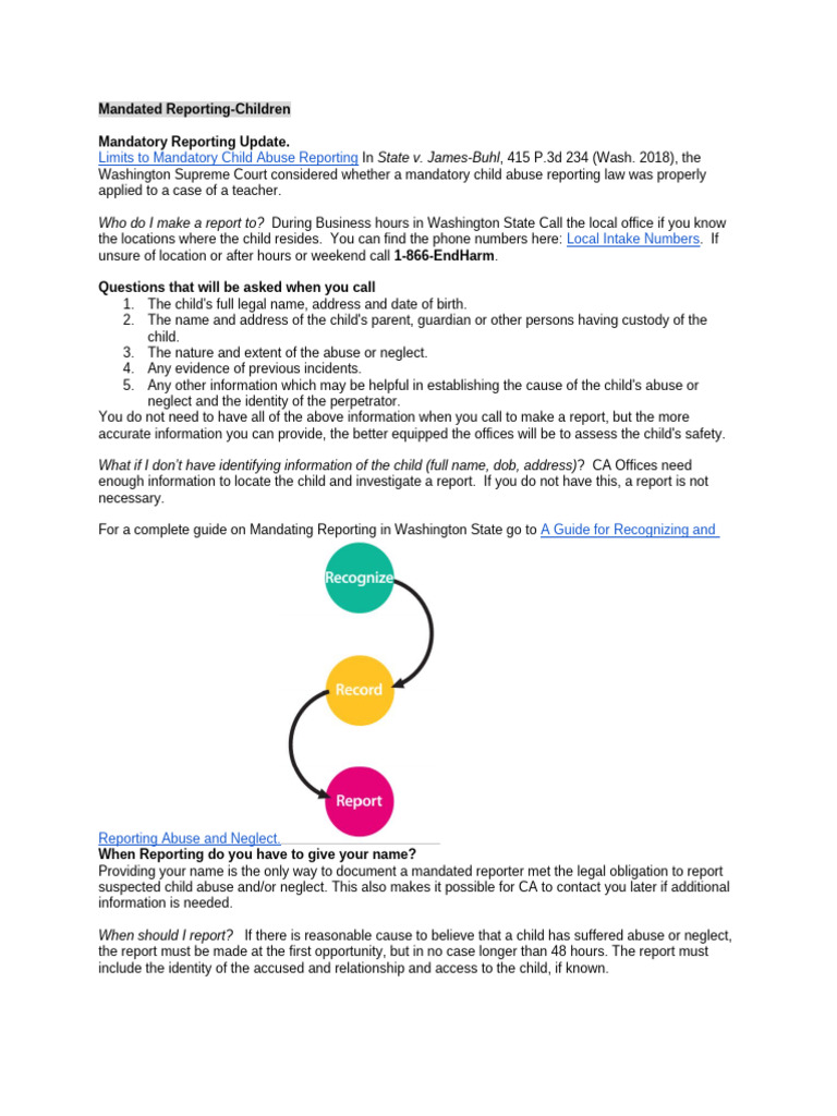 Washington State Mandatory Reporting Guide | PDF | Social Work ...