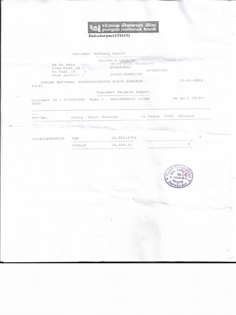 Amrinder'S - Father Bank Statement & Certificate | PDF