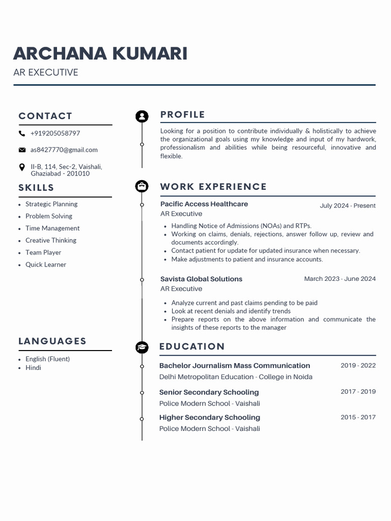 AR Executive Resume of Archana Kumari | PDF