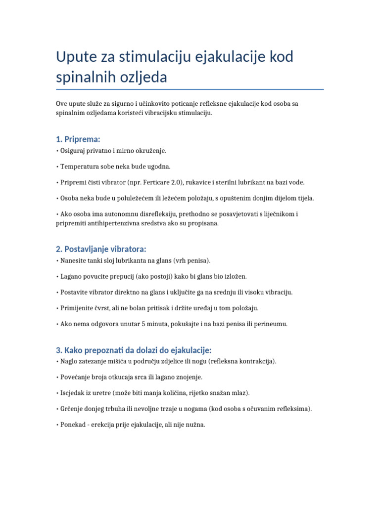 Upute Stimulacija Ejakulacija 2025-07-03 | PDF