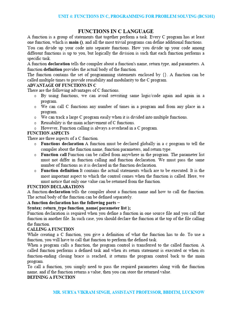 Functions in C | PDF | Parameter (Computer Programming) | Computing