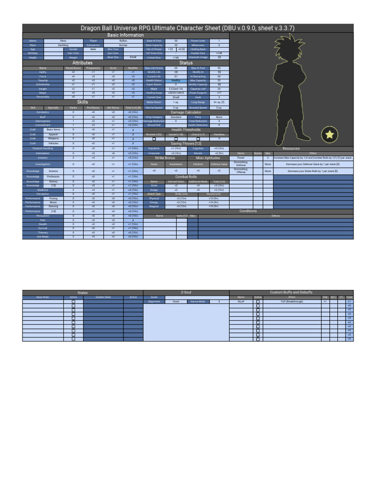 Dragon Ball Universe Ultimate Character Sheet - Ness - Character | PDF ...
