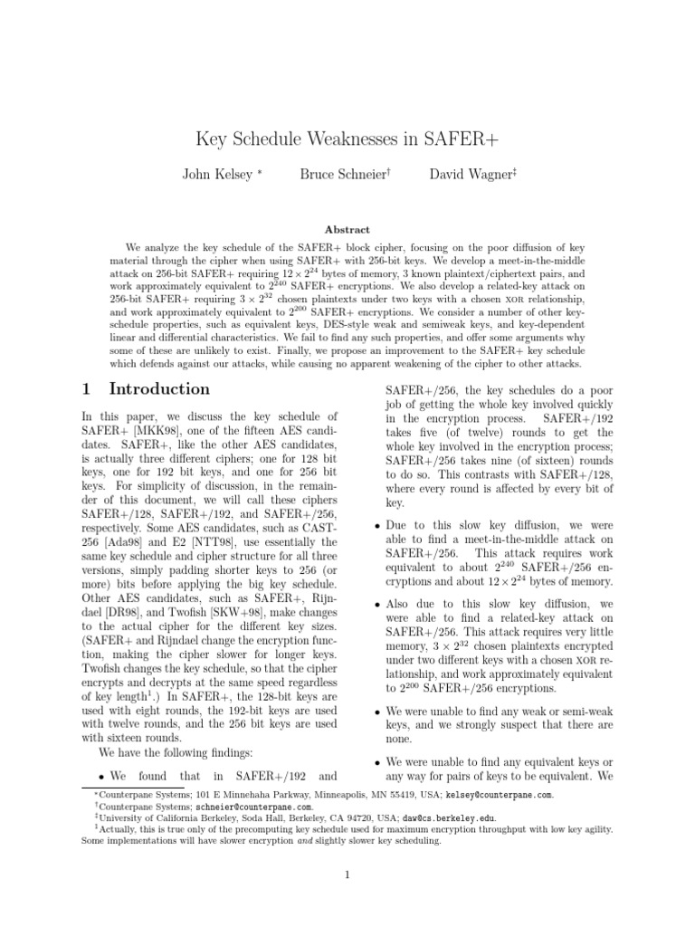 SAFER+ Key Schedule Vulnerabilities | PDF | Encryption | Military ...