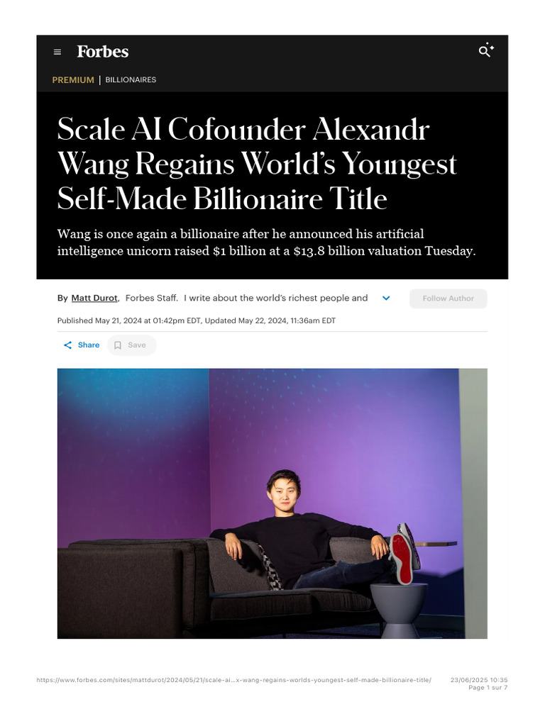 Scale AI Cofounder Alexandr Wang Regains World's Youngest Self-Made ...
