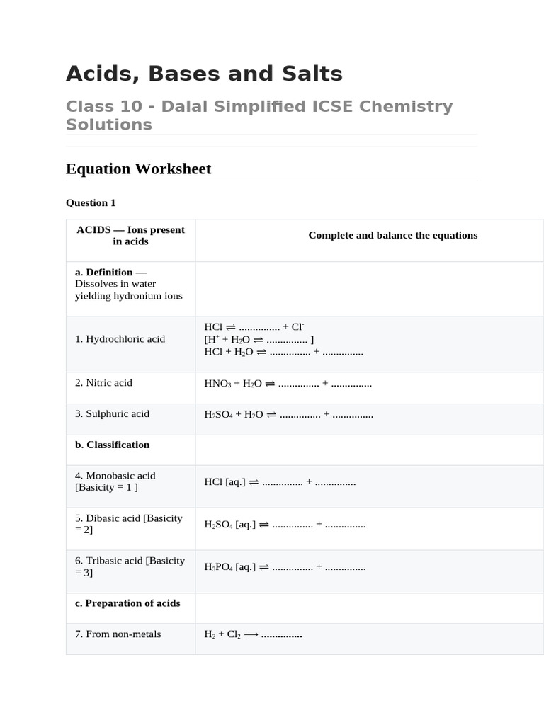 Acids, Bases, and Salts Worksheet | PDF | Acid | Ph